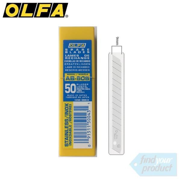 Olfa AB-50 9mm Small Snap off Knife Blades 50 Pack - Rolls Liner Supplies