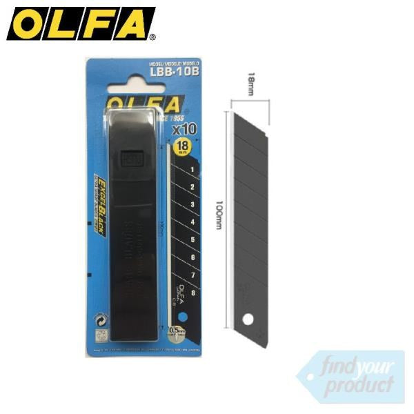 Olfa LBB-10 18mm Extra Sharp Black Blades 10 Pack - Rolls Liner Supplies